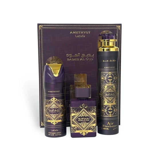 LATTAFA - BADEE AL OUD AMETHYST GIFT SET(A/F 300ML+ DEO 200ML+ 100ML ...